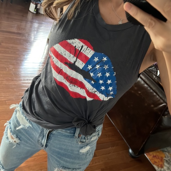 zutter | Tops | American Flag Lips Tank Size Sm | Poshmark